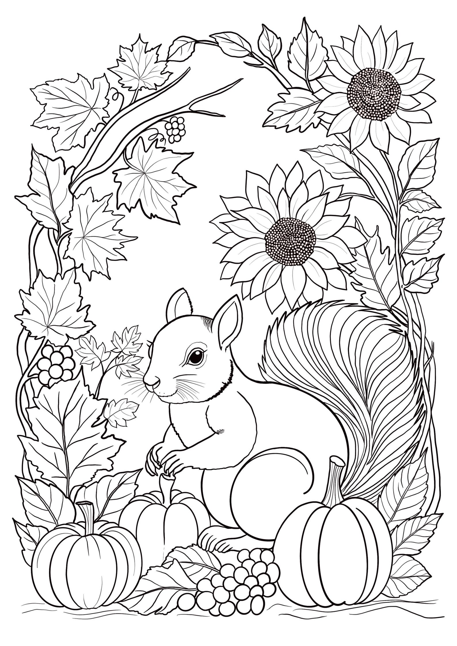 Fall Coloring Pages: Sunflower, Pumpkins, Owl (PDF Pattern) - Etsy