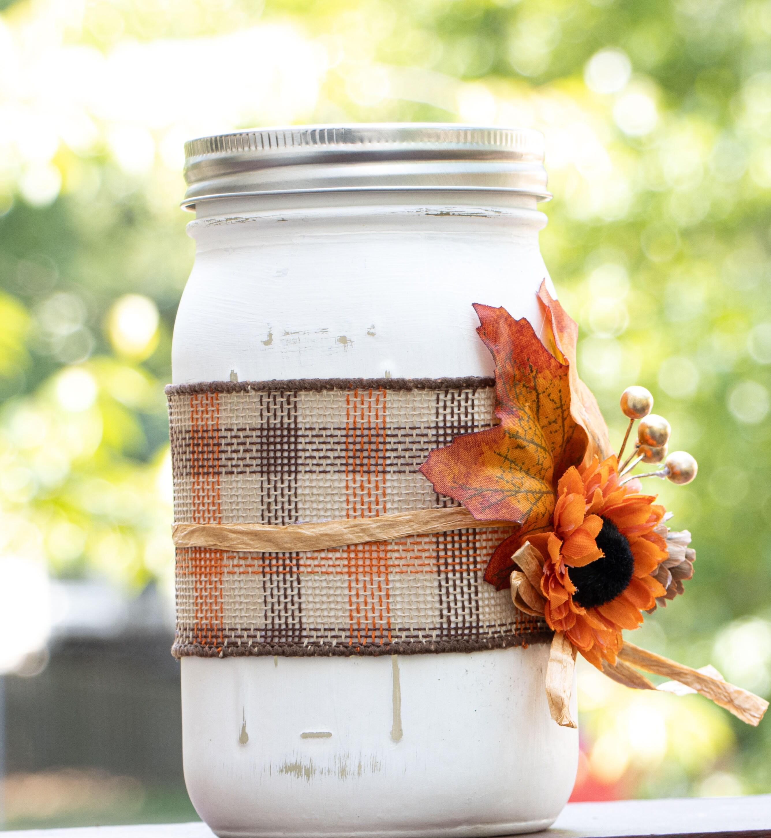 Fall Mason Jar Decor Hand Painted Sunflower Maple Leaf Centerpiece Etsy