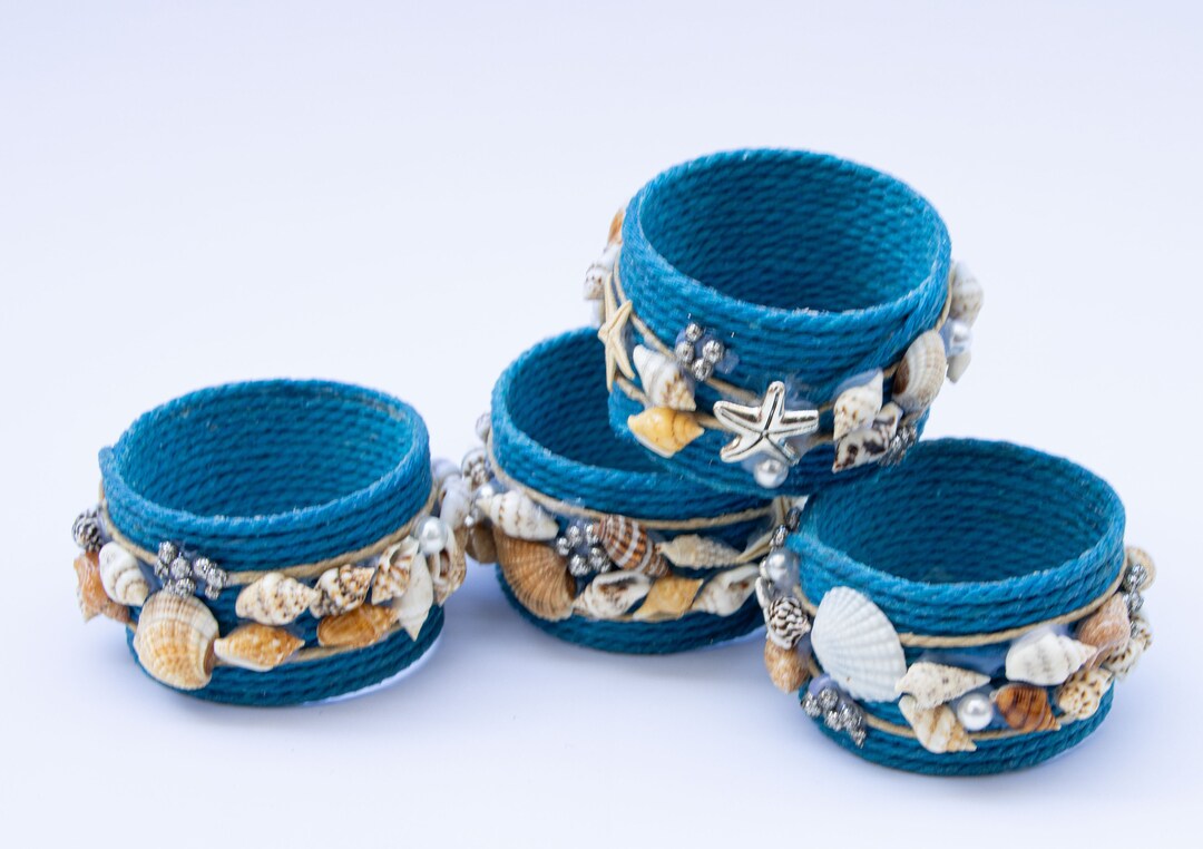 Set of 4 Beach Theme Napkin Rings in Blue for Weddings, Bridal Shower ...