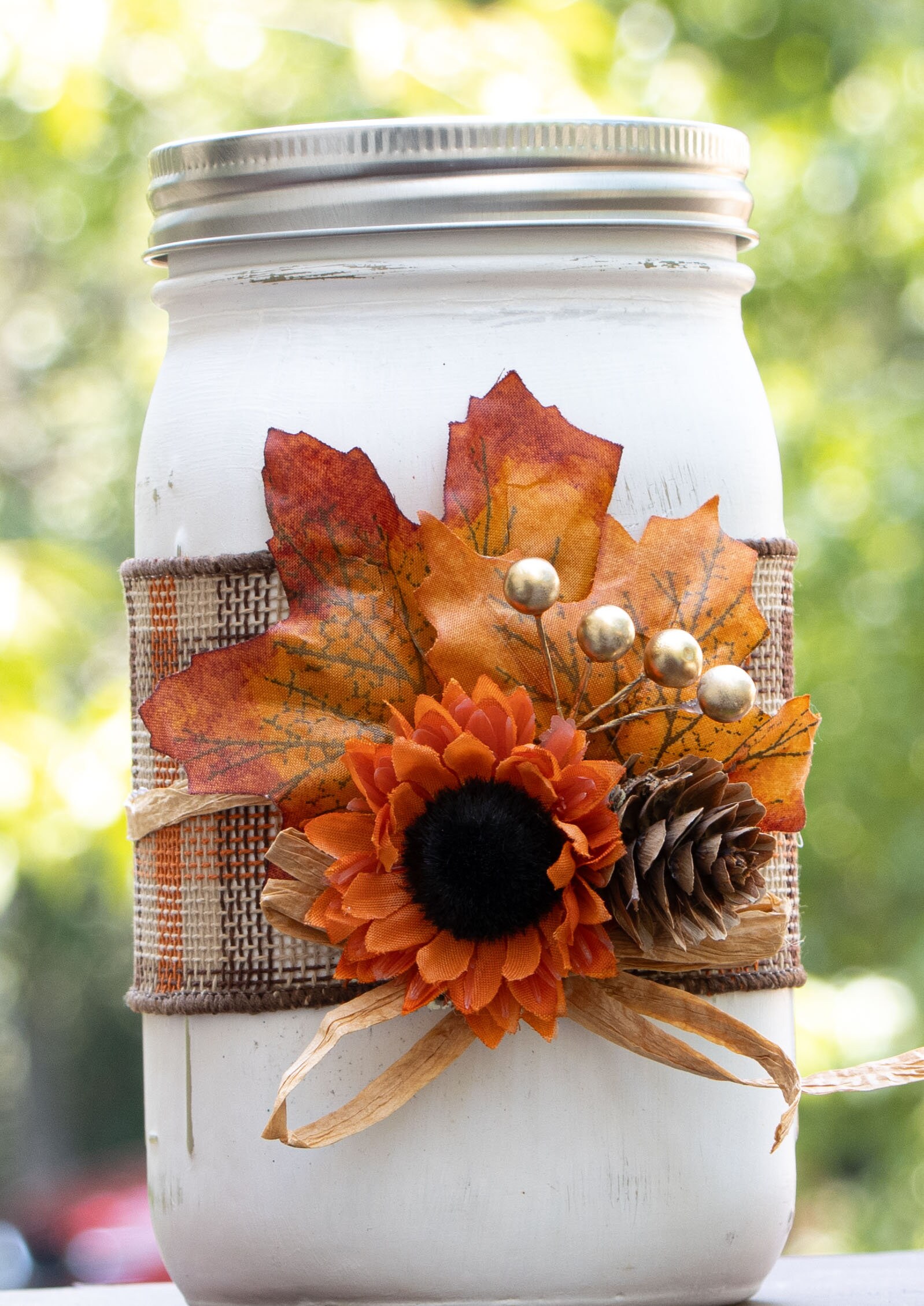 Fall Mason Jar Decor Hand Painted Sunflower Maple Leaf Centerpiece Etsy