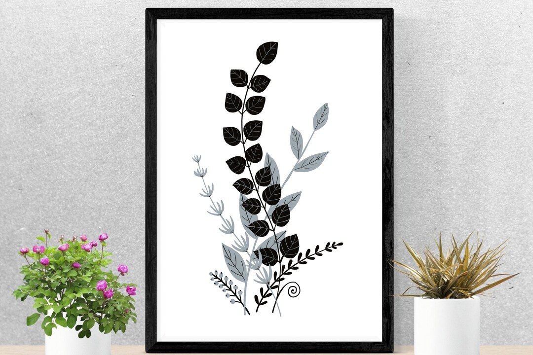 Leaf Minimalist Printable Digital Wall Art, Leaf Wall Art, Leaf Decor ...