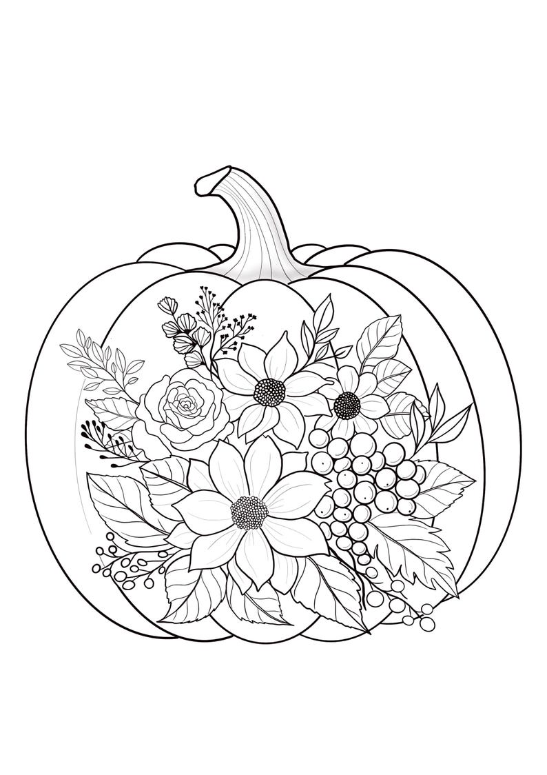 Floral Pumpkin Coloring Pages | Fall Autumn Leaves (PDF) - Etsy