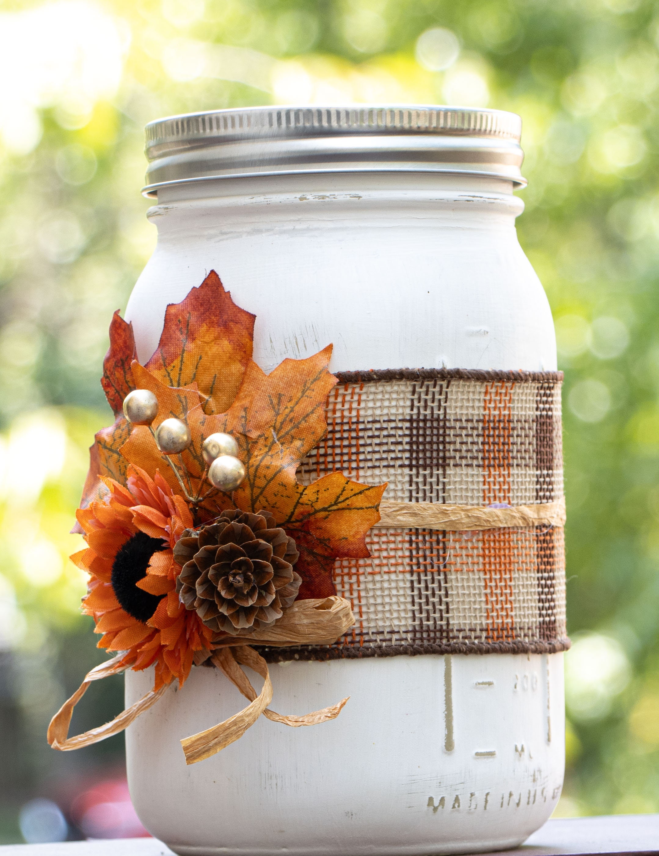Fall Mason Jar Decor Hand Painted Sunflower Maple Leaf Centerpiece Etsy