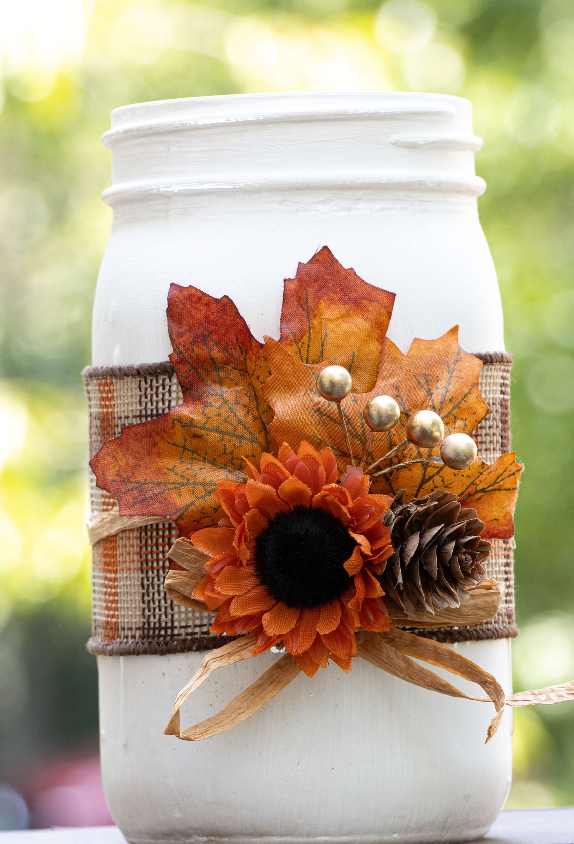 Fall Mason Jar Decor Hand Painted Sunflower Maple Leaf Centerpiece Etsy