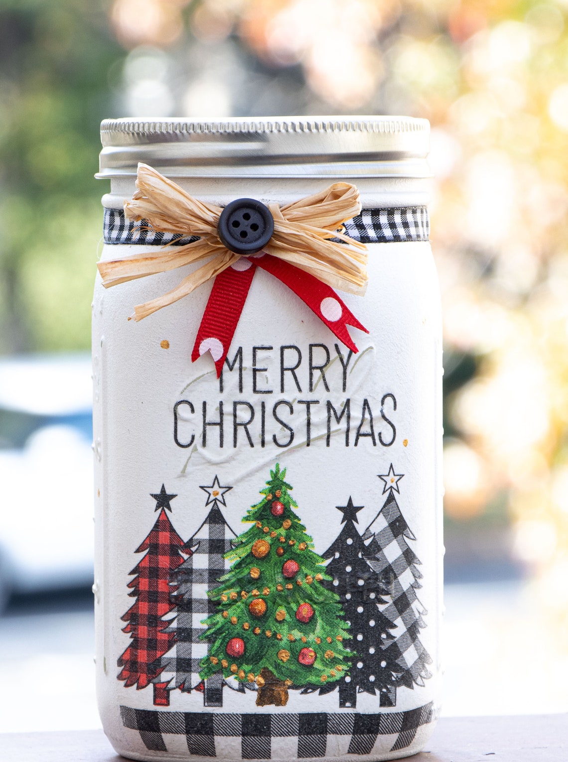 Merry Christmas White Decorative Mason Jar With Xmas Tree Pattern - Etsy
