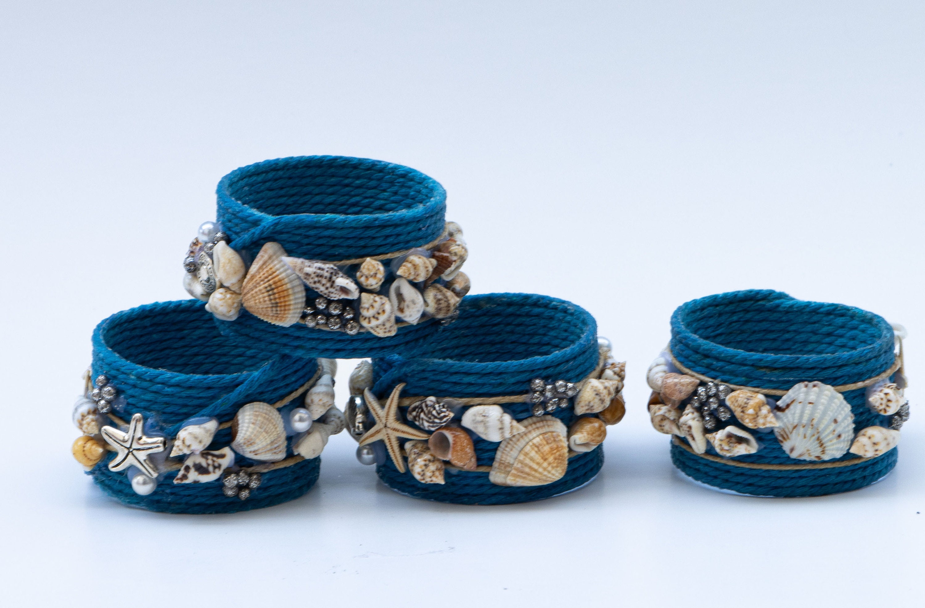 Set of 4 Beach Theme Napkin Rings in Blue for Weddings, Bridal Shower ...
