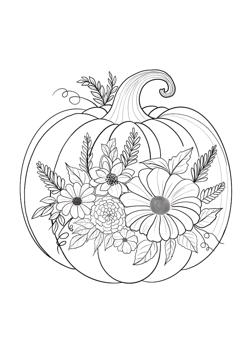 Floral Pumpkin Coloring Pages | Fall Autumn Leaves (PDF) - Etsy