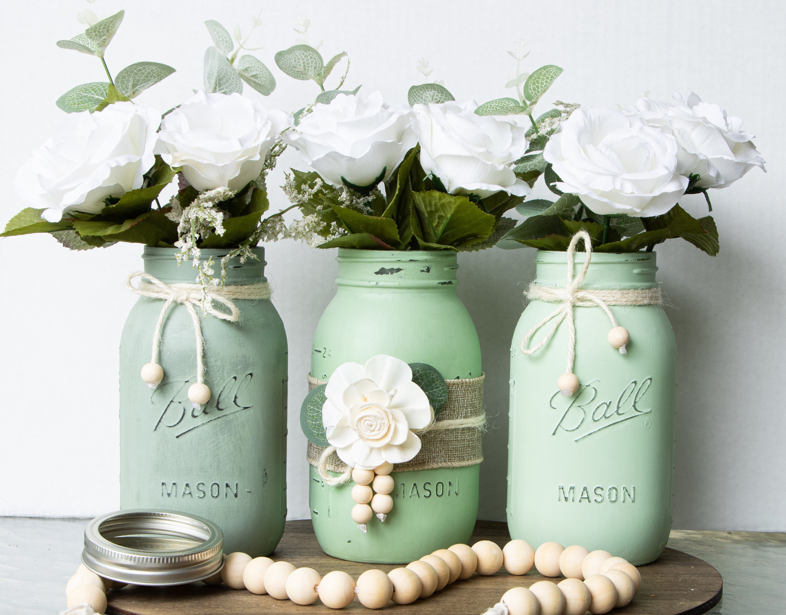 Decorative Wide Mouth Mason Jars in Shades of Green for Home Decor ...