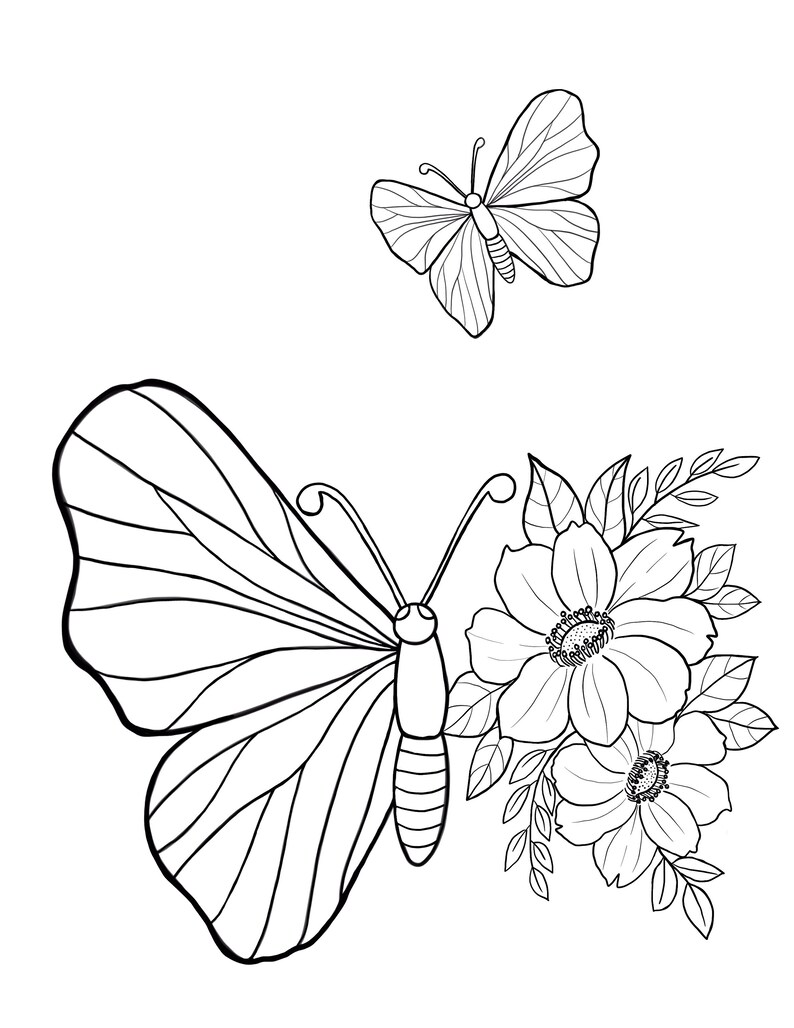 Butterfly Coloring Page | Floral Designs, Kids Summer Activity (PDF ...
