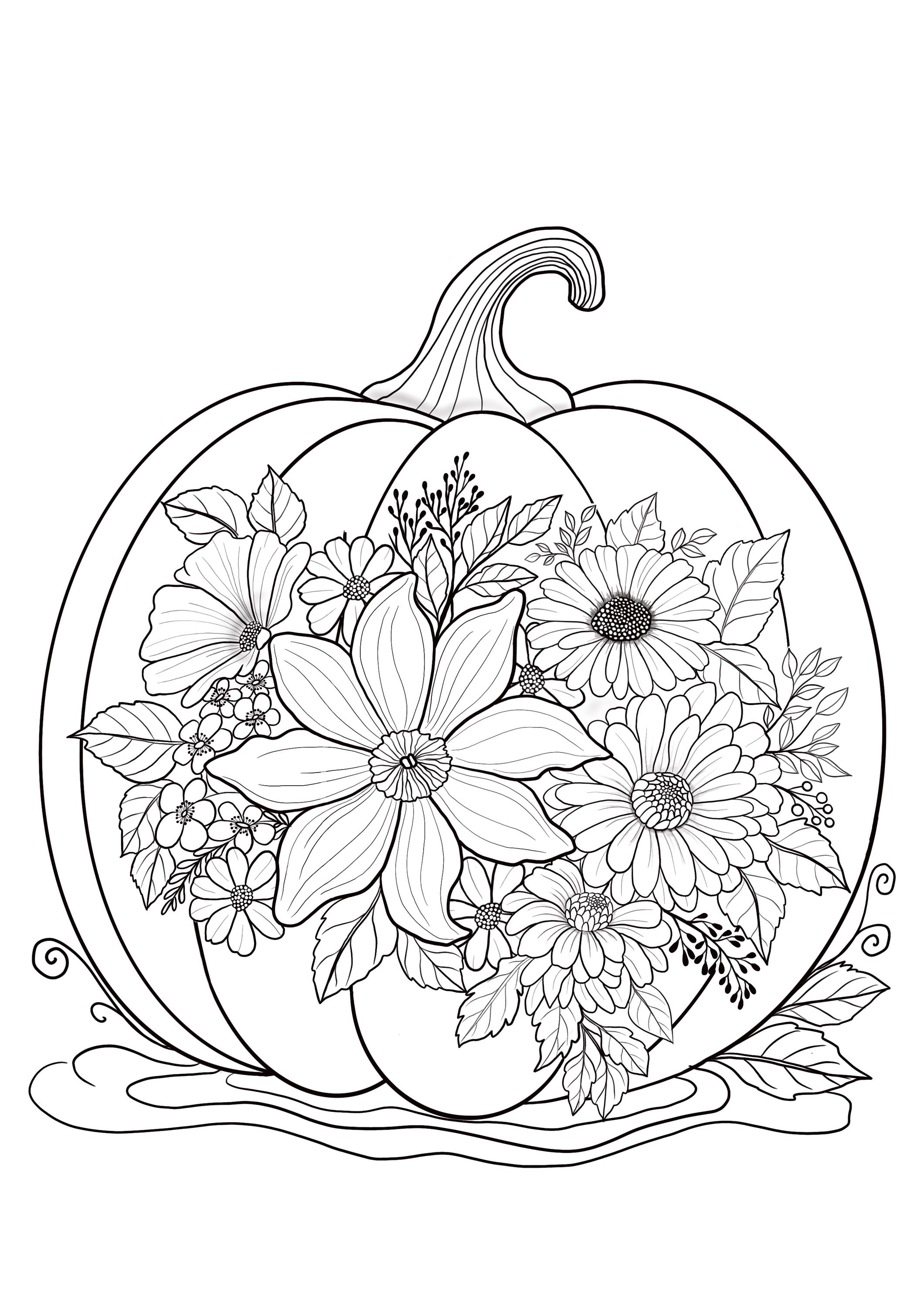 Floral Pumpkin Coloring Pages | Fall Autumn Leaves (PDF) - Etsy