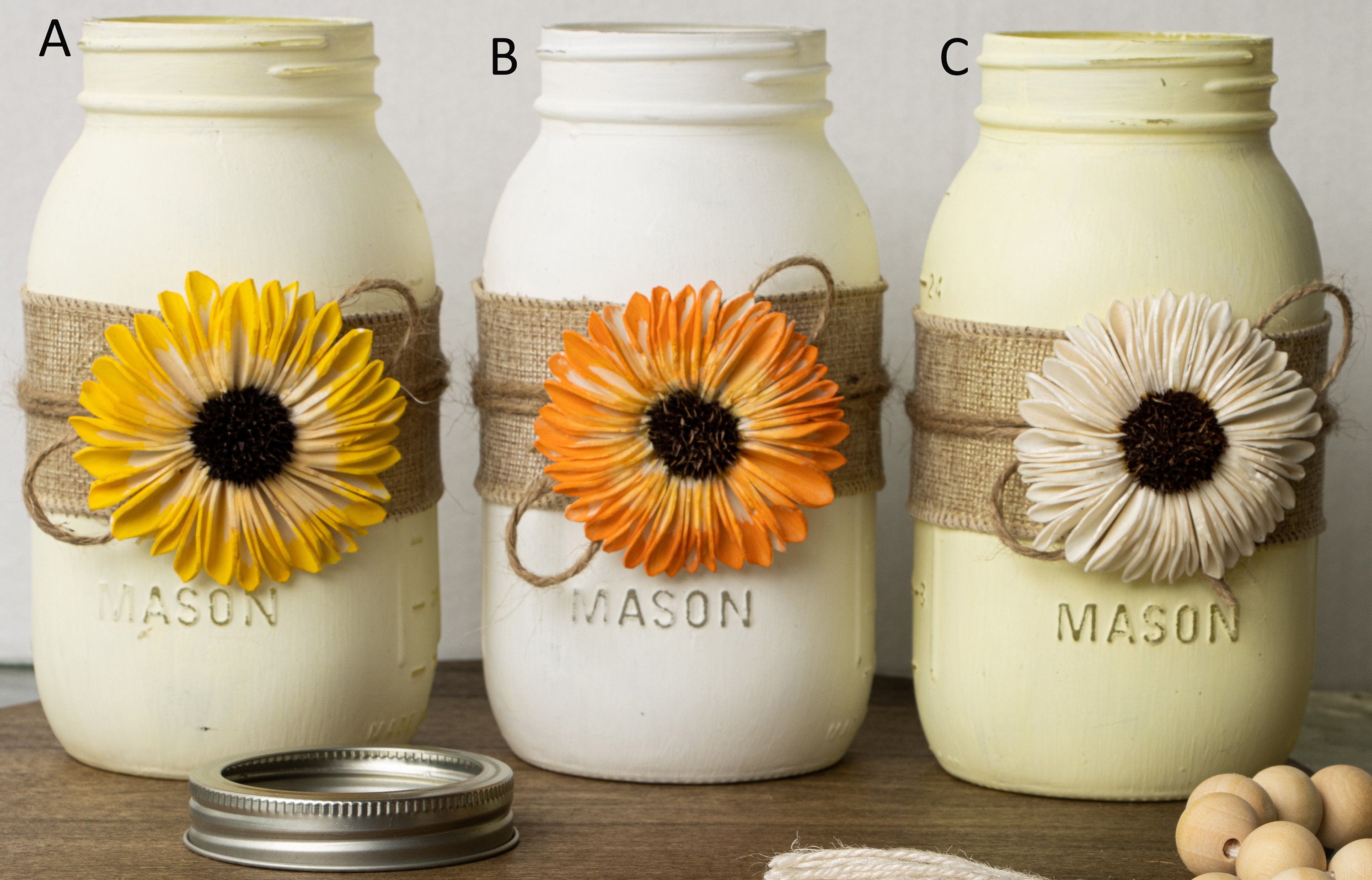 Decorative Wide Mouth Mason Jars in Shades of Yellow and White for Home ...