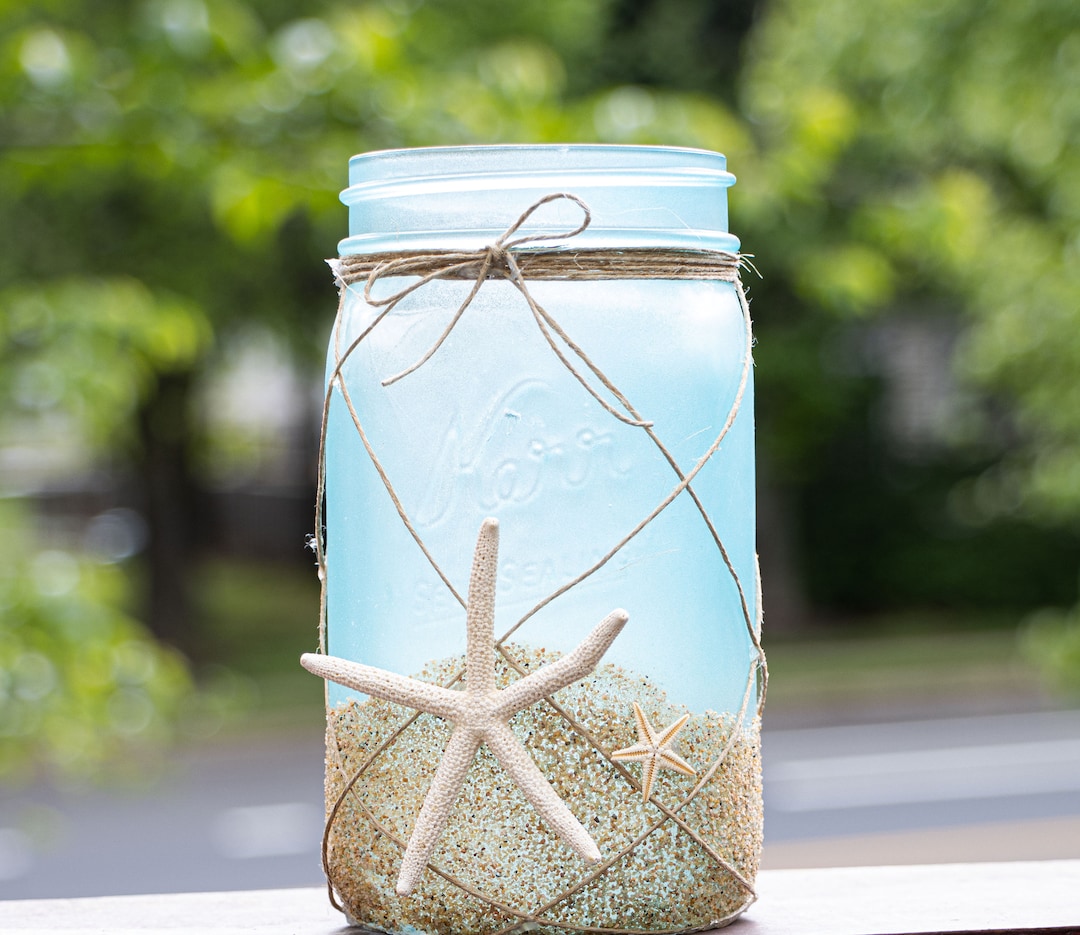 Decorative Beach Themed Wide Mouth Mason Jars for Home, Wedding, Baby ...