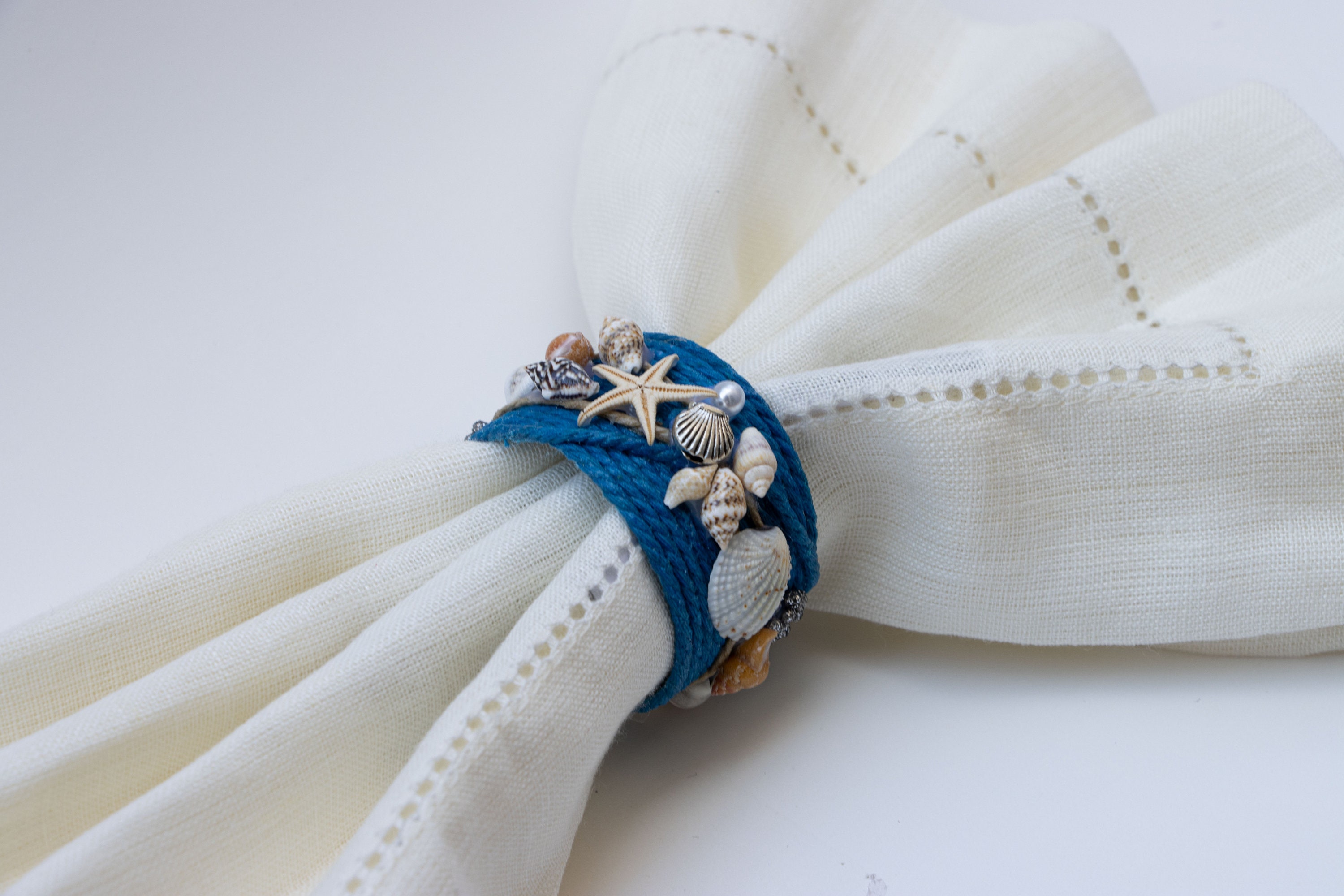 Set of 4 Beach Theme Napkin Rings in Blue for Weddings, Bridal Shower ...