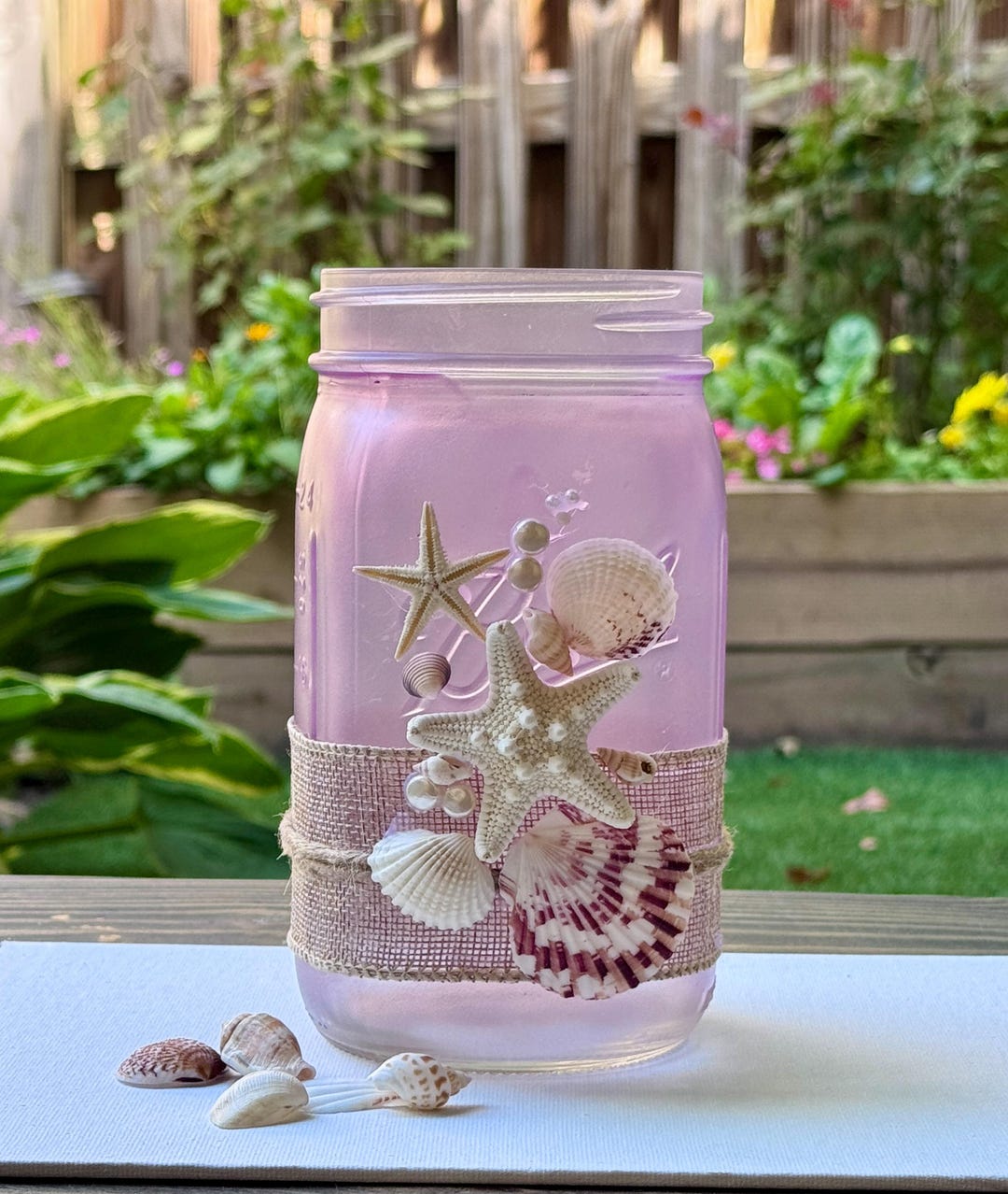 Pink Beach Mason Jar Decor: Coastal Clam Shell Centerpiece - Etsy