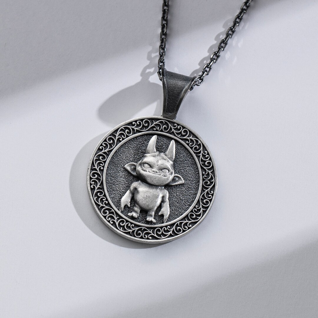 The Little Devil Oxidized Silver Dainty Charm Necklace, Gothic Demon ...