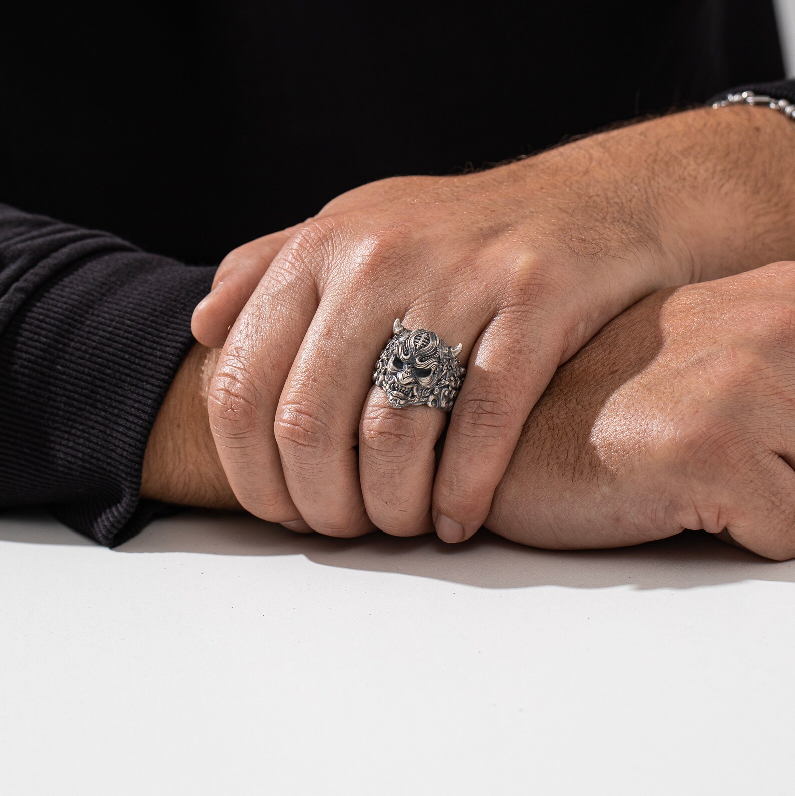 Hannya Oni Mask Ring in Sterling Silver Vintage Gothic Ring - Etsy