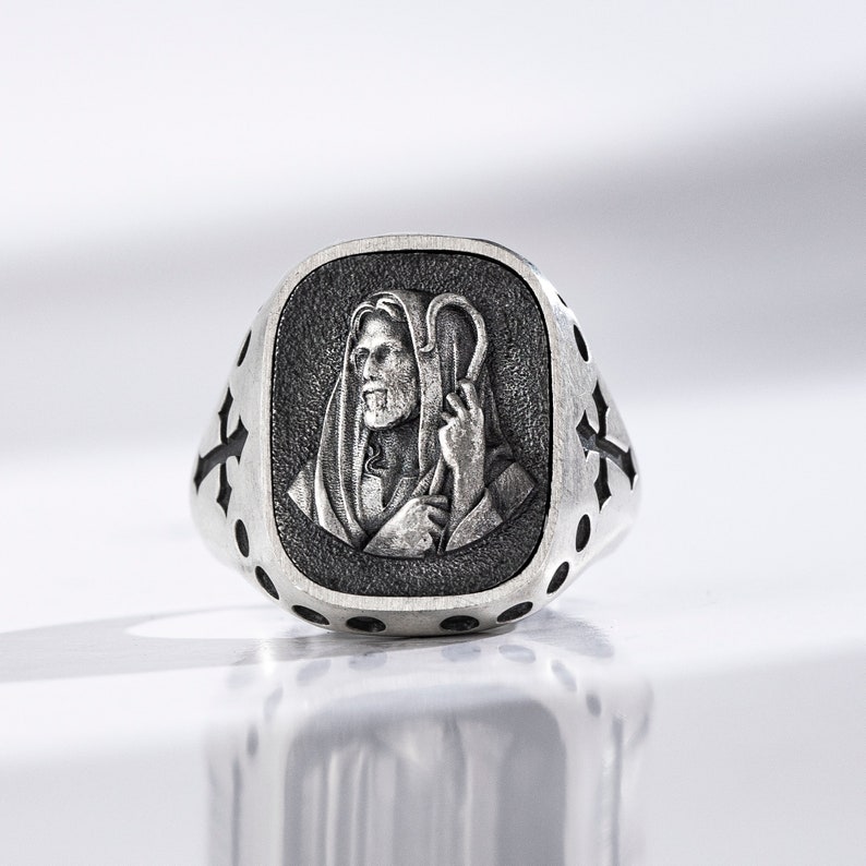 Jesus the Good Shepherd Signet Ring Men Silver Engraved Cross - Etsy