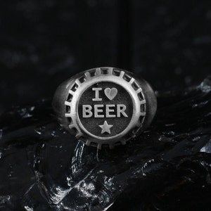 Beer Bottle Cap Mens Signet Ring, Personalized Sterling Silver ...