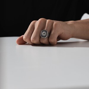 Sun Dainty Signet Ring Men in Sterling Silver, Vintage Celestial Unique ...