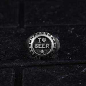 Beer Bottle Cap Mens Signet Ring, Personalized Sterling Silver ...