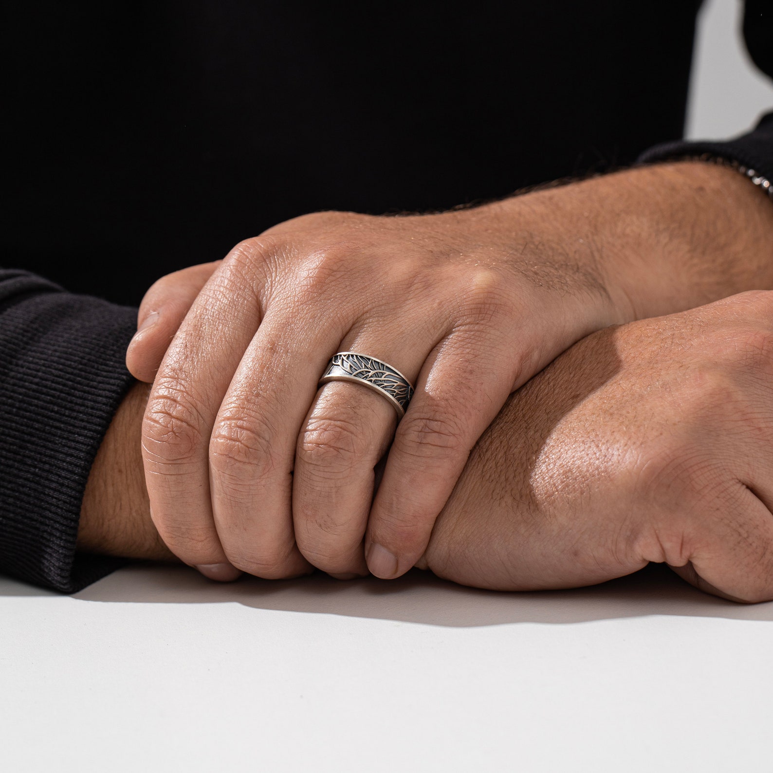 Tree of Life Silver Celtic Wedding Band Ring, Yggdrasil Engraved Ring for Boyfriend, Vintage ...