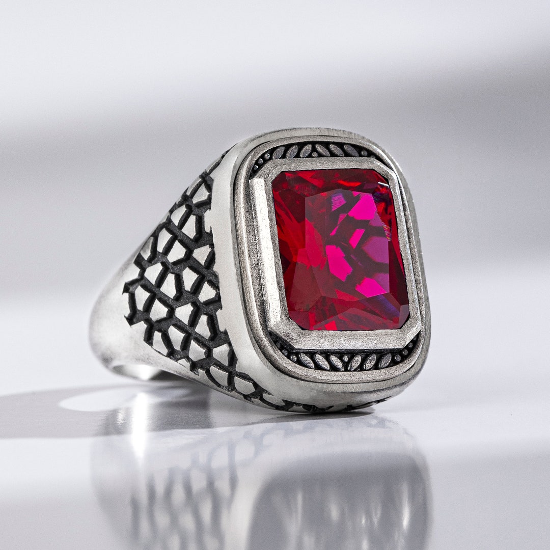 Sterling Silver Unique Promise Rings for Men With Red Ruby, Fantasy ...