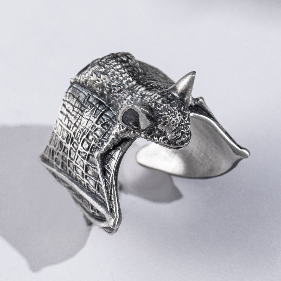 Bat Vintage Gothic Ring for Men in Sterling Silver, Goth Animal Ring ...