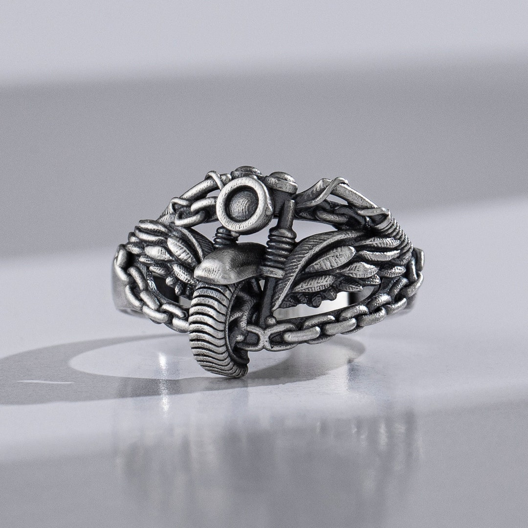Motorcycle With Wings Goth Biker Ring for Men, Silver Unique Harley ...