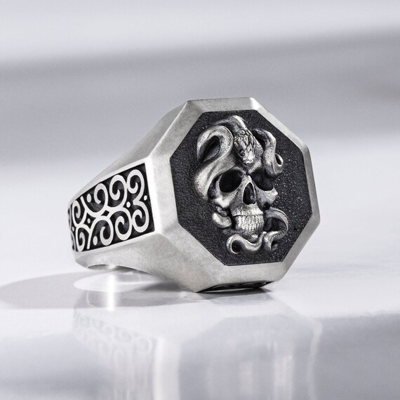 Handmade Snake Skull Unique Signet Ring Sterling Silver - Etsy