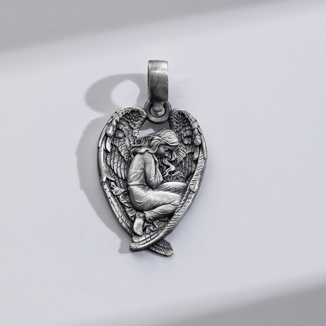 Protection Angel Necklace in Oxidized Silver Unique Faith - Etsy