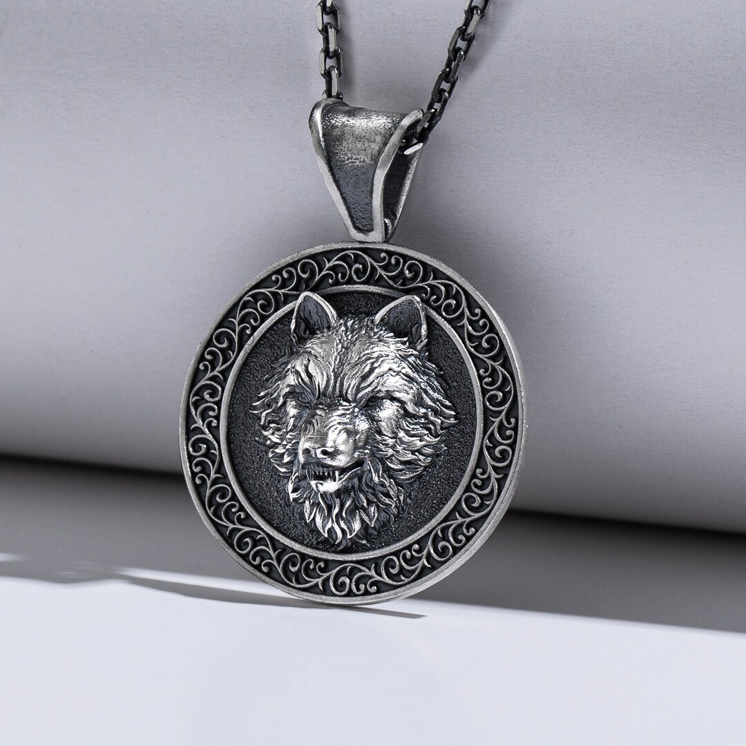 Wolf Sterling Silver Unique Coin Necklace Pendant, Dainty Animal Wolf ...