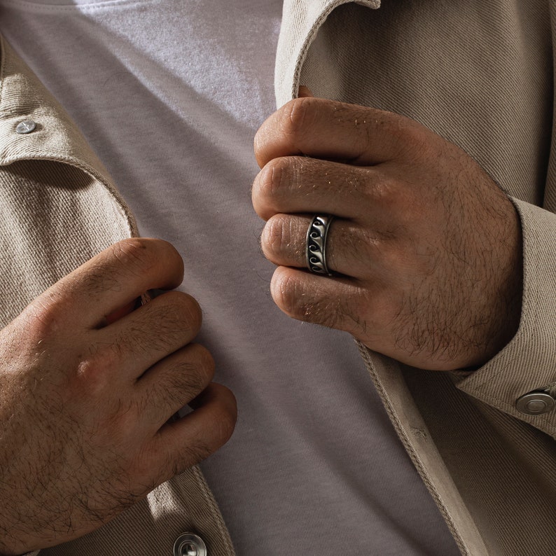 Ocean Wave Vintage Mens Band Ring Handmade Sterling Silver - Etsy