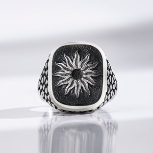 Sun Dainty Signet Ring Men in Sterling Silver, Vintage Celestial Unique ...