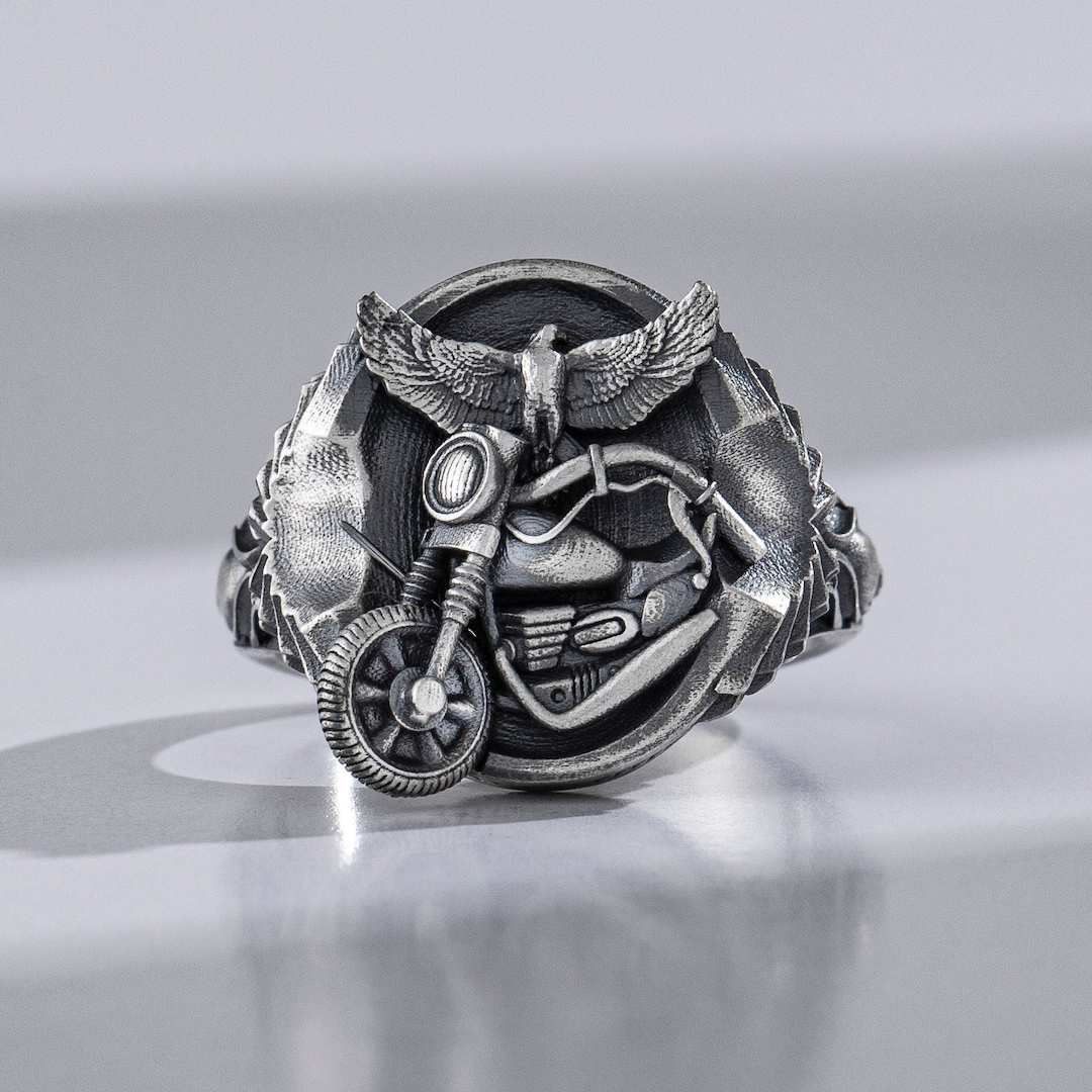 Motorcycle Cool Biker Ring in Silver, Unique Harley Davidson Ring for ...