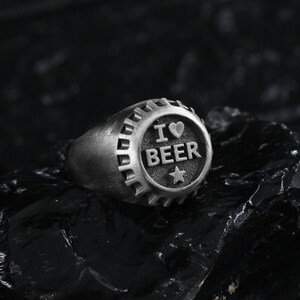 Beer Bottle Cap Mens Signet Ring, Personalized Sterling Silver ...