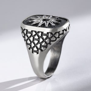 Sun Dainty Signet Ring Men in Sterling Silver, Vintage Celestial Unique ...
