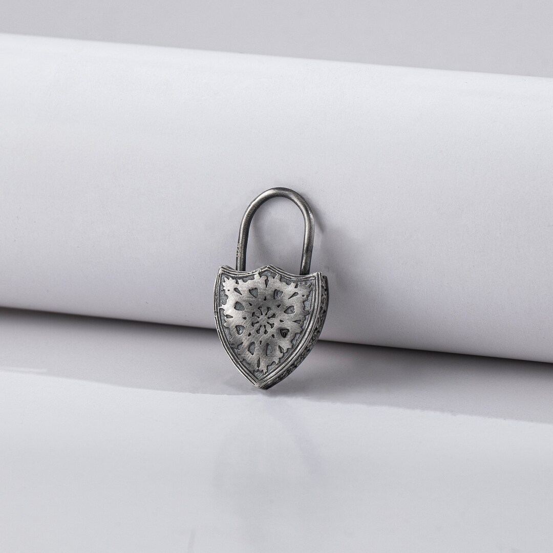 Shield Padlock Engraved Pendant Necklace, Sterling Silver Lock Neckalce ...