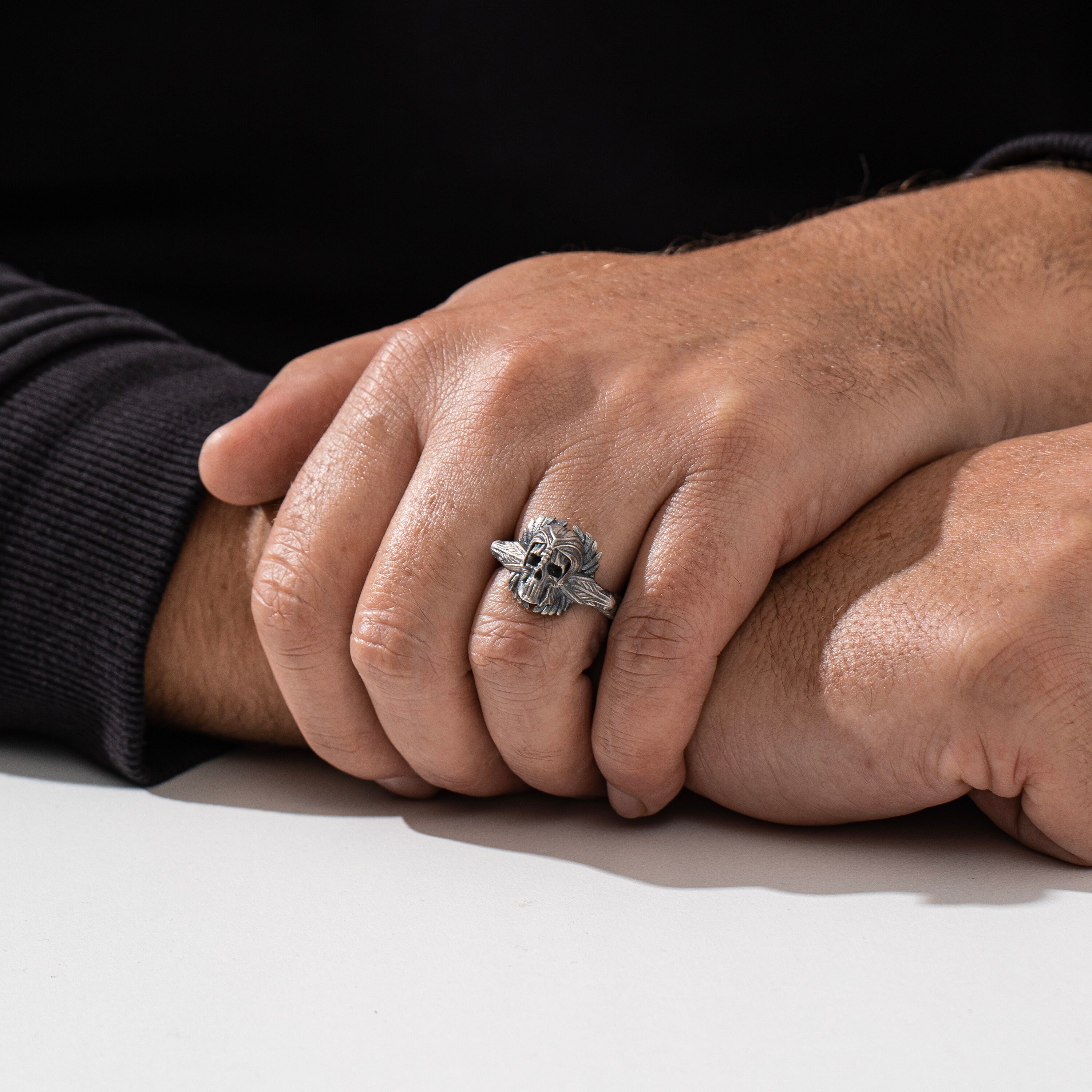 Skull Sterling Silver Goth Cool Mens Ring Handmade Engraved - Etsy