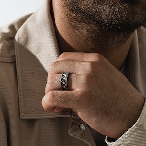 Ocean Wave Vintage Mens Band Ring, Handmade Sterling Silver Engraved ...