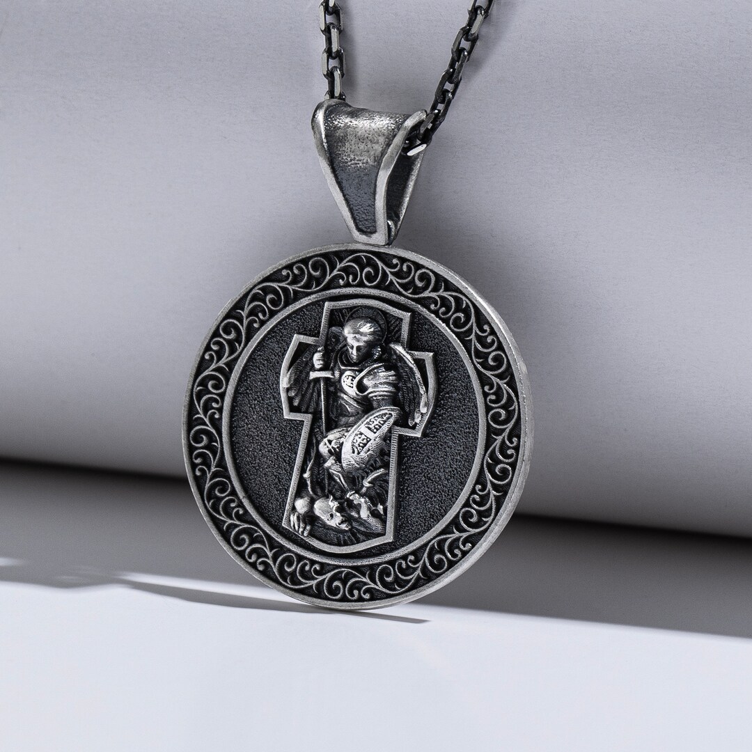 Saint Michael Angel Engraved Coin Charm Necklace for Men - Etsy