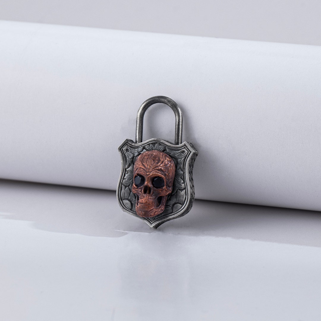 Lock With Skull Gothic Charm Necklace for Men in Sterling Silver ...