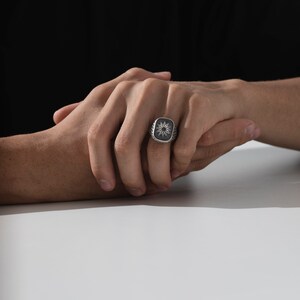 Sun Dainty Signet Ring Men in Sterling Silver, Vintage Celestial Unique ...