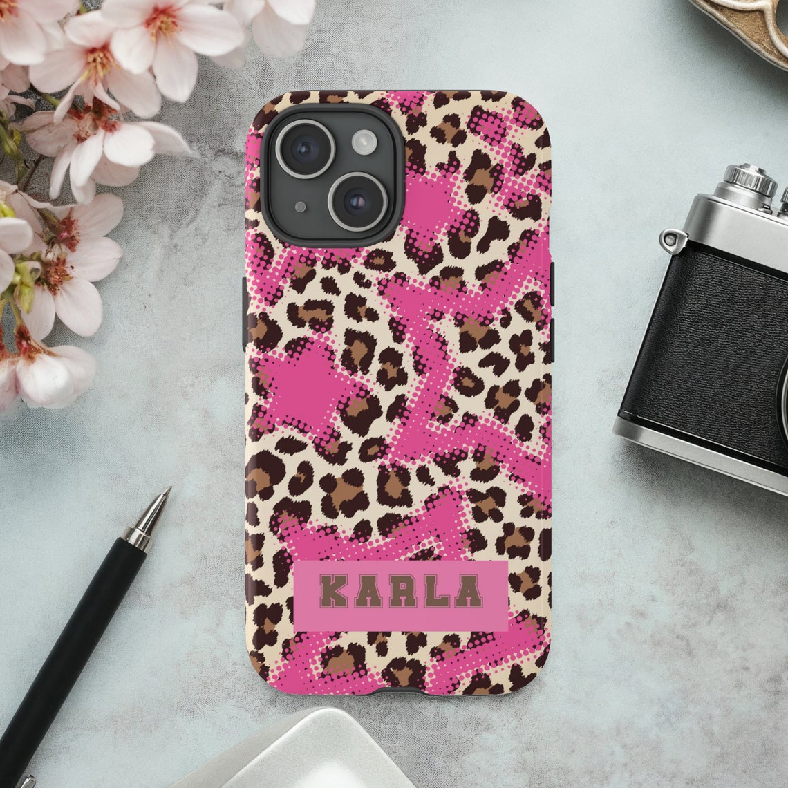 Personalized Leopard Print Pink Star Collage Phone Case iPhone 15 Pro ...