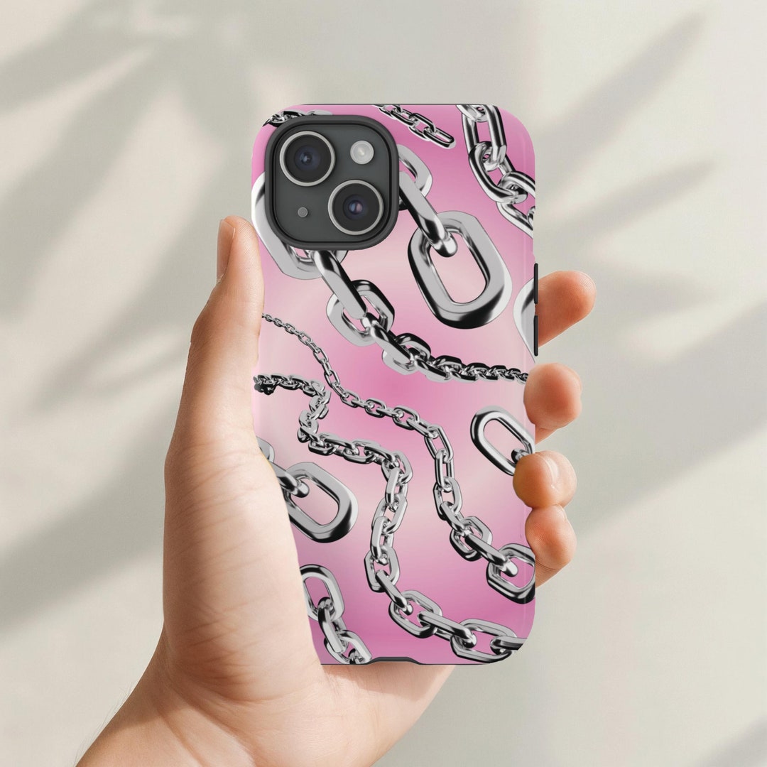 Silver Chrome 3D Chains Collage Phone Case iPhone 15 Pro 14 Plus 13 Pro ...