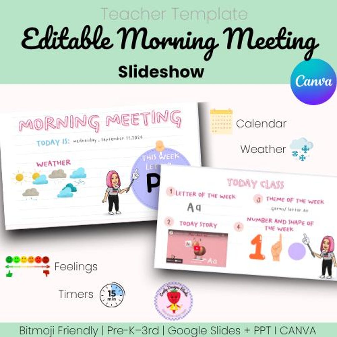 Editable Morning Meeting Slideshow Template | Daily Routine, Calendar ...