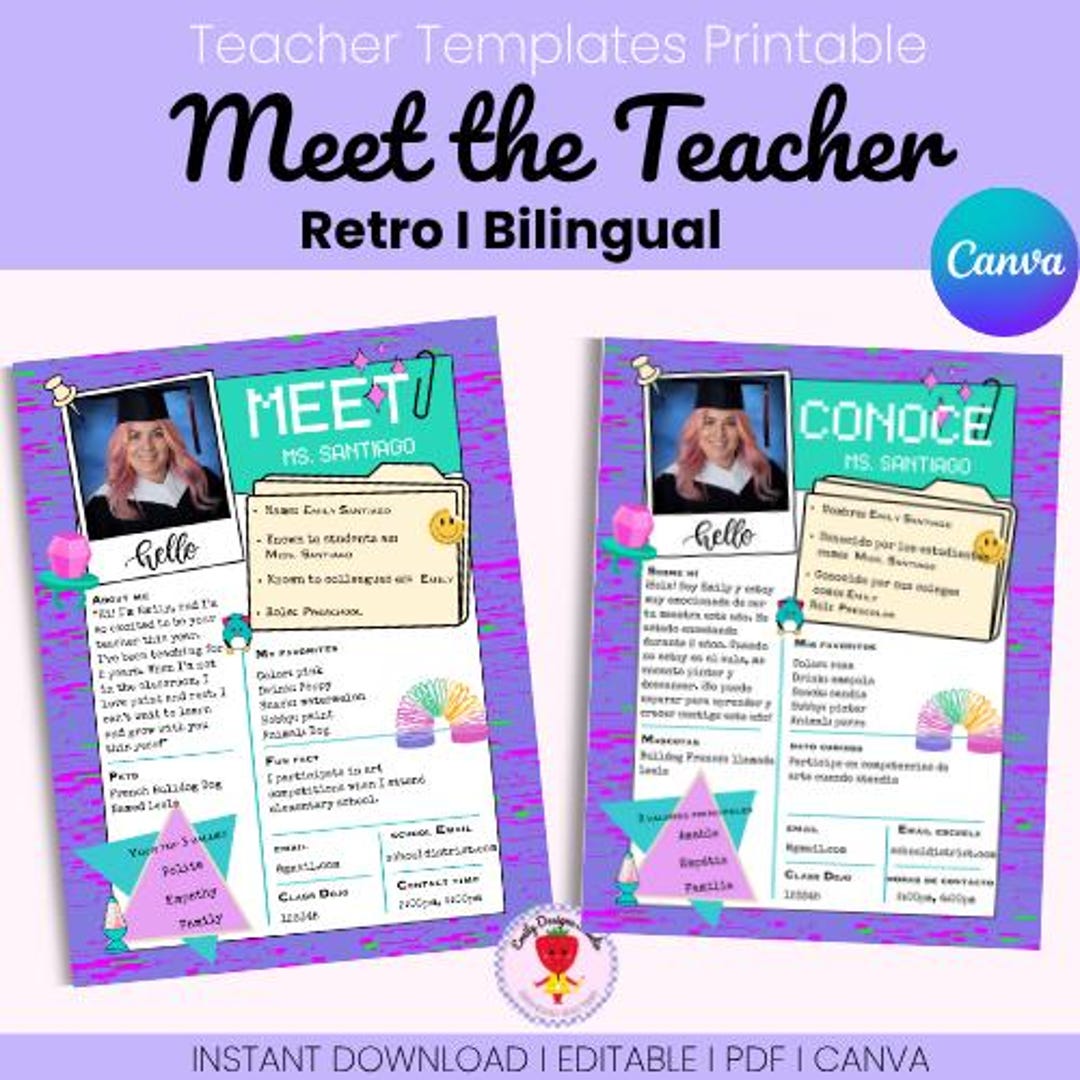 Bilingual Meet the Teacher Template: Retro English & Spanish PDF - Etsy