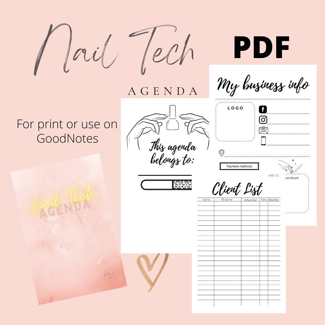 DIGITAL Nail Tech Agenda / Monthly Tracker / Client List - Etsy