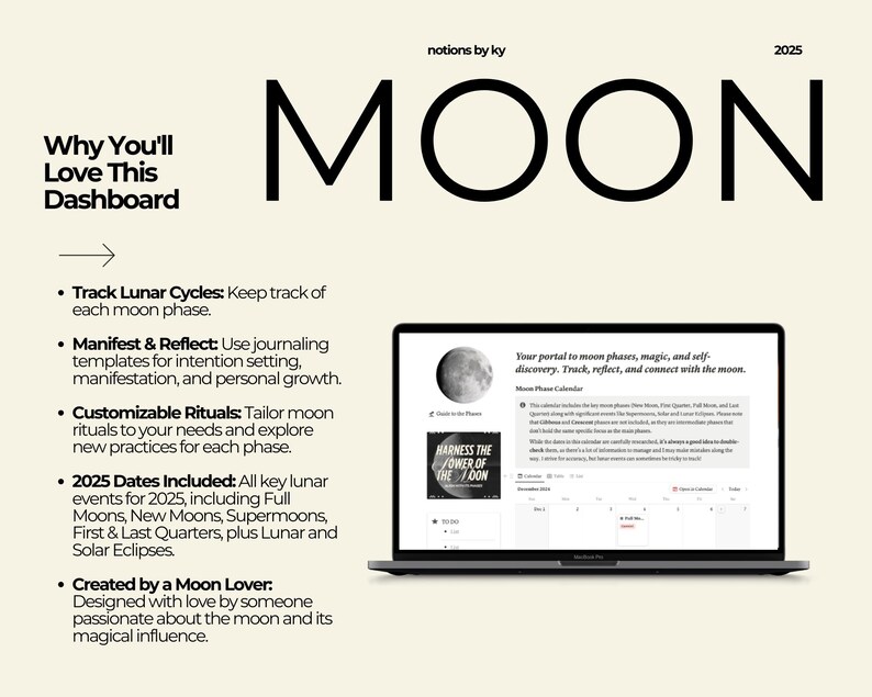 Moon Phase 2025 Notion Dashboard | Full Moon, New Moon, Eclipses, Super ...
