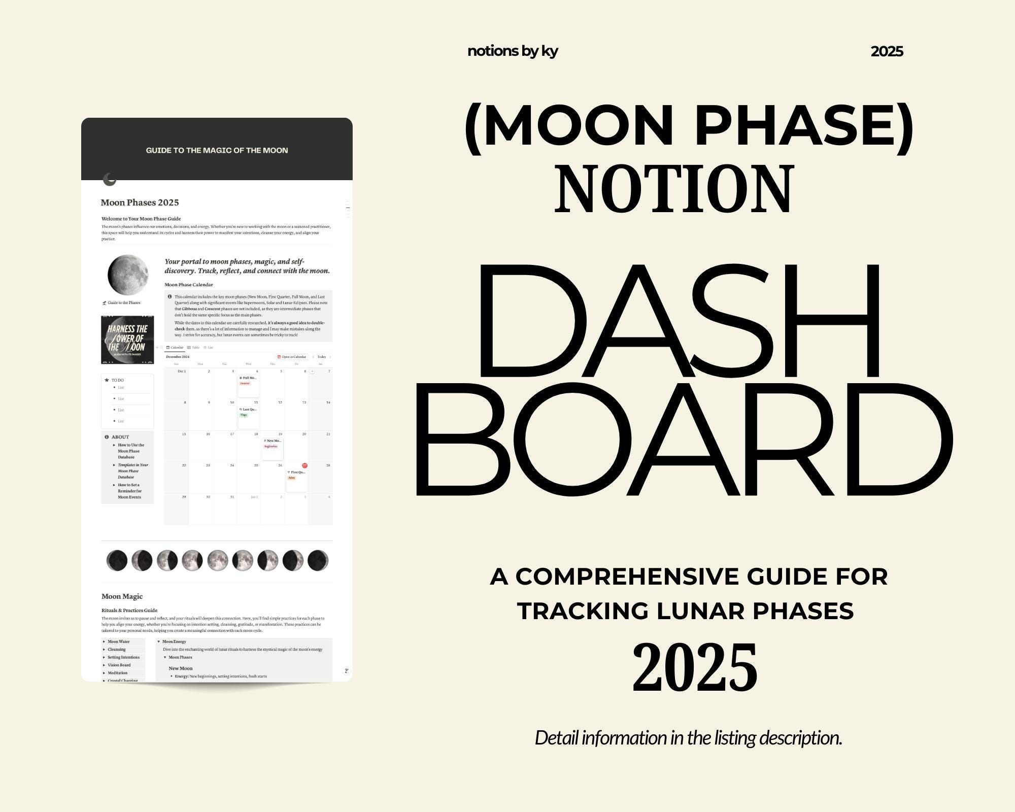 Moon Phase 2025 Notion Dashboard | Full Moon, New Moon, Eclipses, Super ...