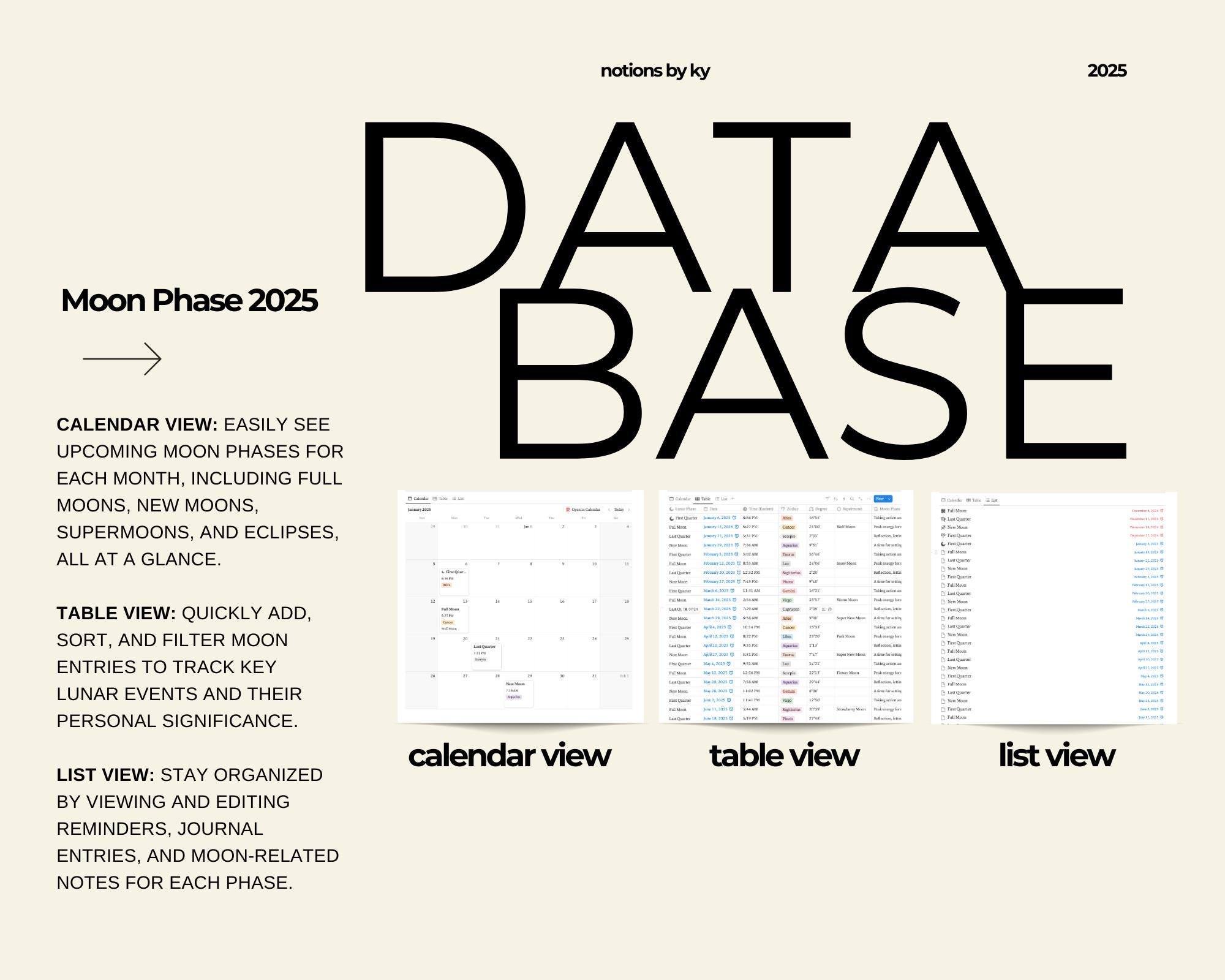 Moon Phase 2025 Notion Dashboard | Full Moon, New Moon, Eclipses, Super ...